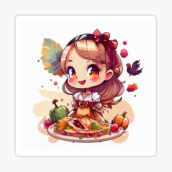 "Cute Smiling Chibi Girl Thanksgiving" Sticker for Sale by FoxLavis ...