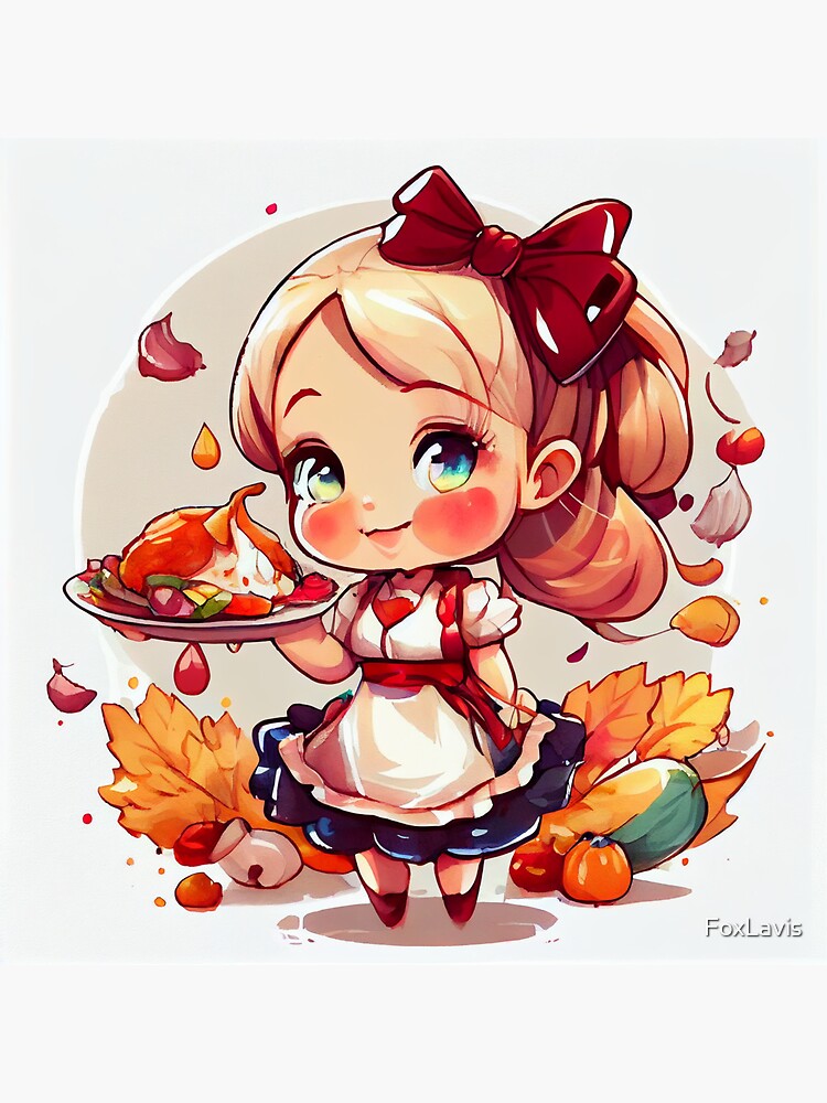 "Cute Smiling Chibi Girl Thanksgiving" Sticker for Sale by FoxLavis ...