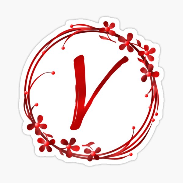 "V initial red flowers monogram - letter v / alphabet v" Sticker for ...