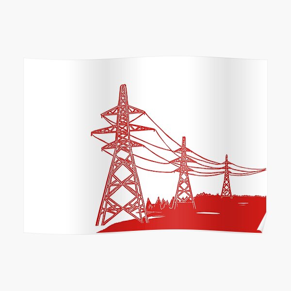 "Red Electricity Pylons Linocut Print." Poster for Sale by ...