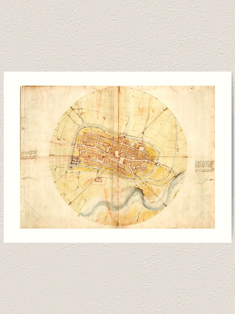 "Map of Imola City, 1502 by Leonardo da Vinci" Art Print for Sale by ...