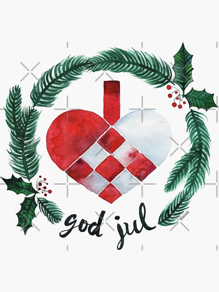 "god jul med julehjerte (dansk) - watercolor art" Sticker for Sale by ...