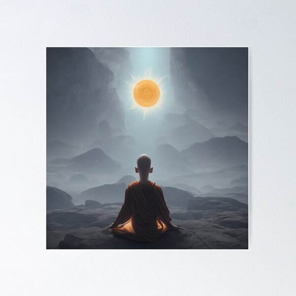 "A glowing sun monk god meditating in a empty void, fantasy, digital ...