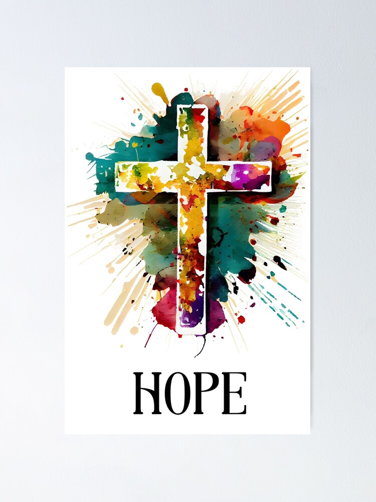 "Watercolor Christian Cross with Hope Text Bright Uplifting Inspiring ...