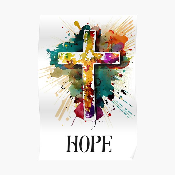 "Watercolor Christian Cross with Hope Text Bright Uplifting Inspiring ...