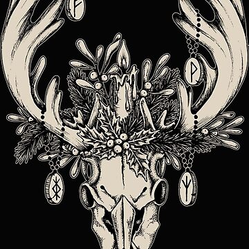 "Occult pagan Yule reindeer skull illustration w/ viking runes" Sticker ...