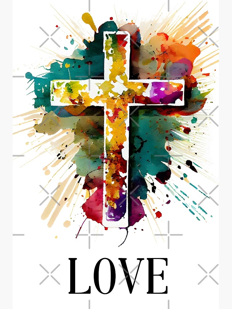 "Watercolor Christian Cross with Love Text Bright Uplifting Inspiring ...