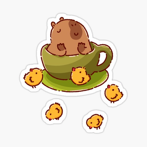 "Chilling capybara in a cup of cappuccino, capyccino with little birds ...