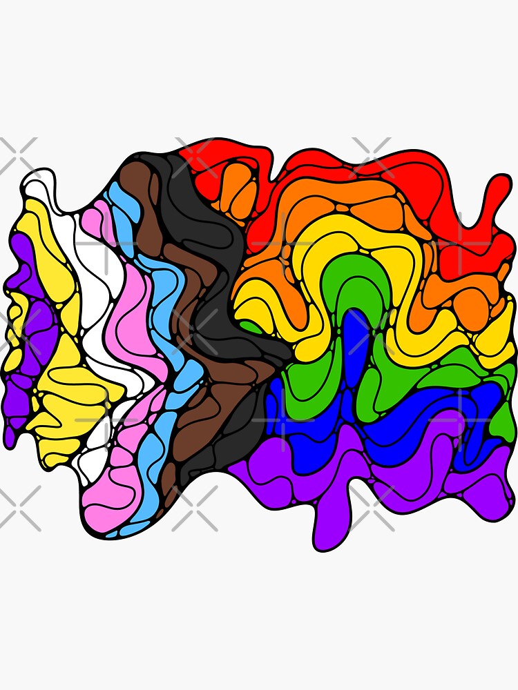 "Progress Pride Flowing Flag with Inked Outlines" Sticker for Sale by ...