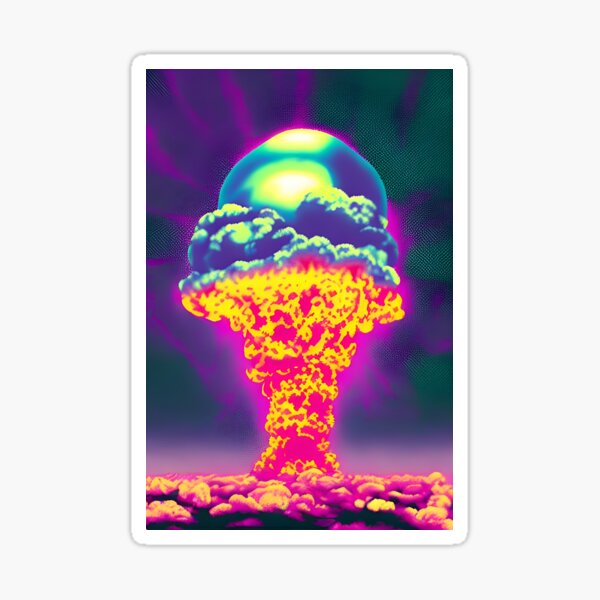 "Nuclear Explosion Mushroom Cloud Vaporwave Design Artwork" Sticker for ...
