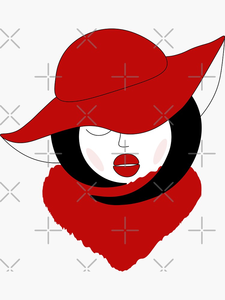"face of a woman wearing a red hat" Sticker for Sale by SunGraphicArt ...