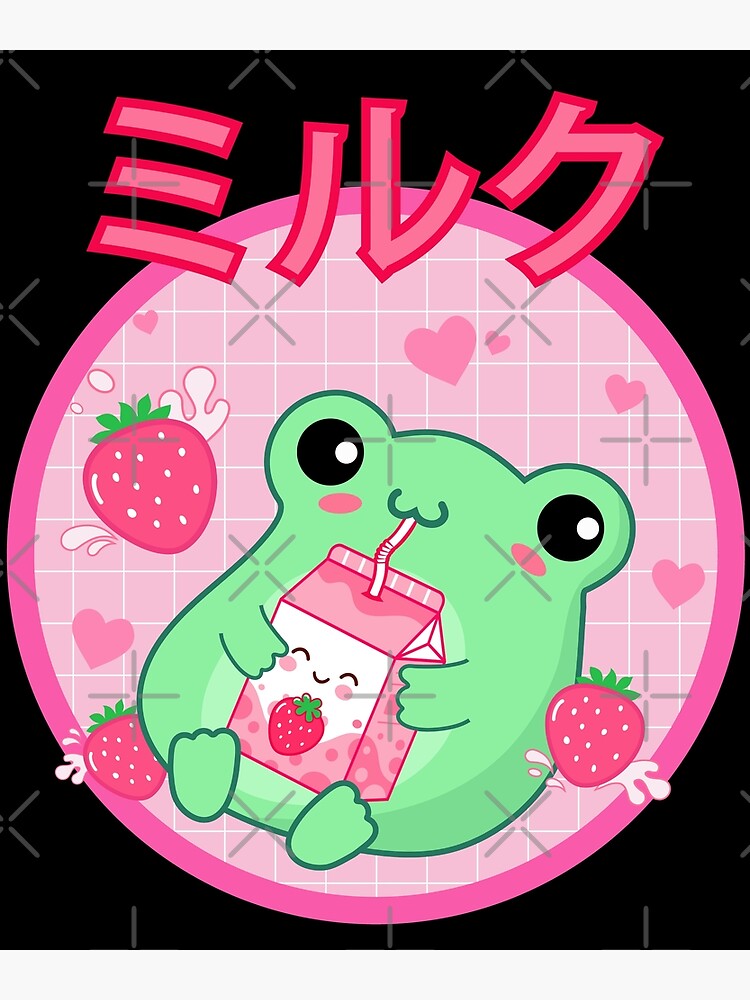 "Retro 90s Japanese Kawaii Cottagecore Frog Strawberry Milk Shake ...