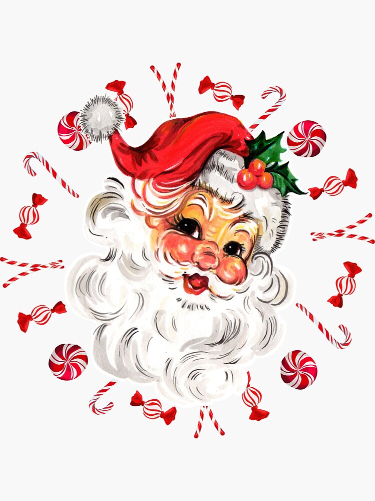 "Retro Vintage Pink Santa Claus Candy Cane" Sticker for Sale by ...
