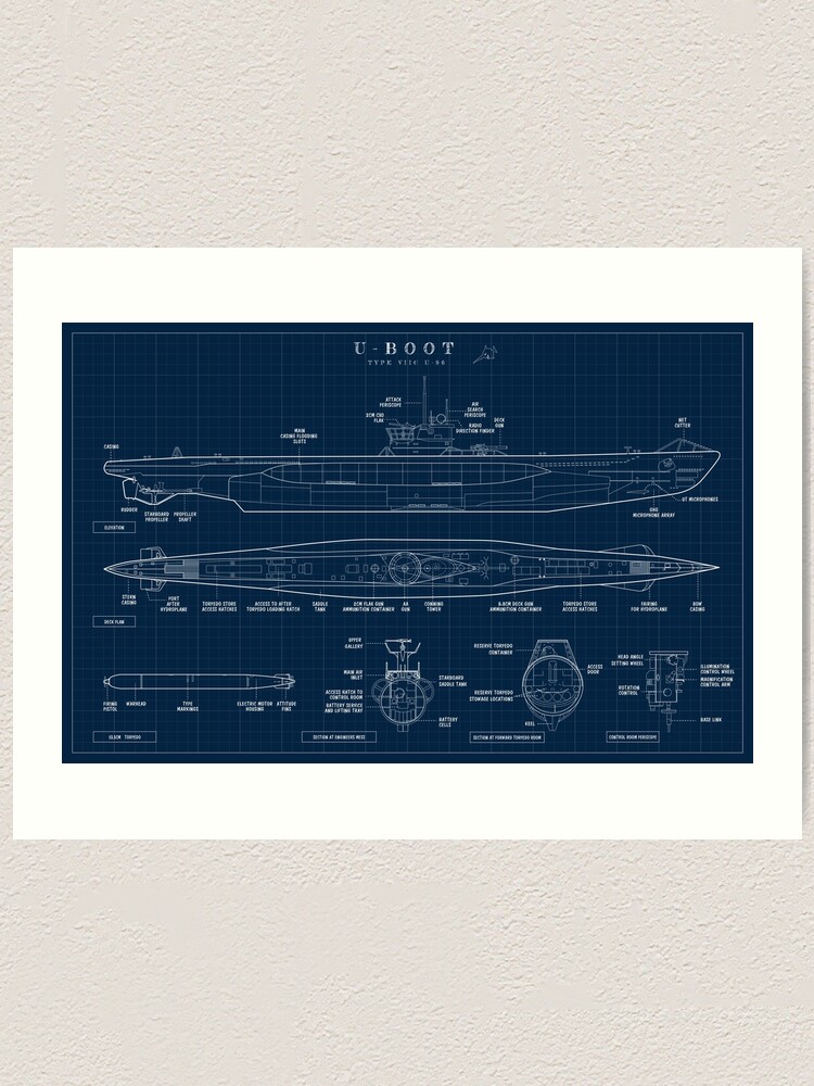 "Das Boot: U-Boot Type VIIC (U-96) Navy Blueprint Version" Art Print ...