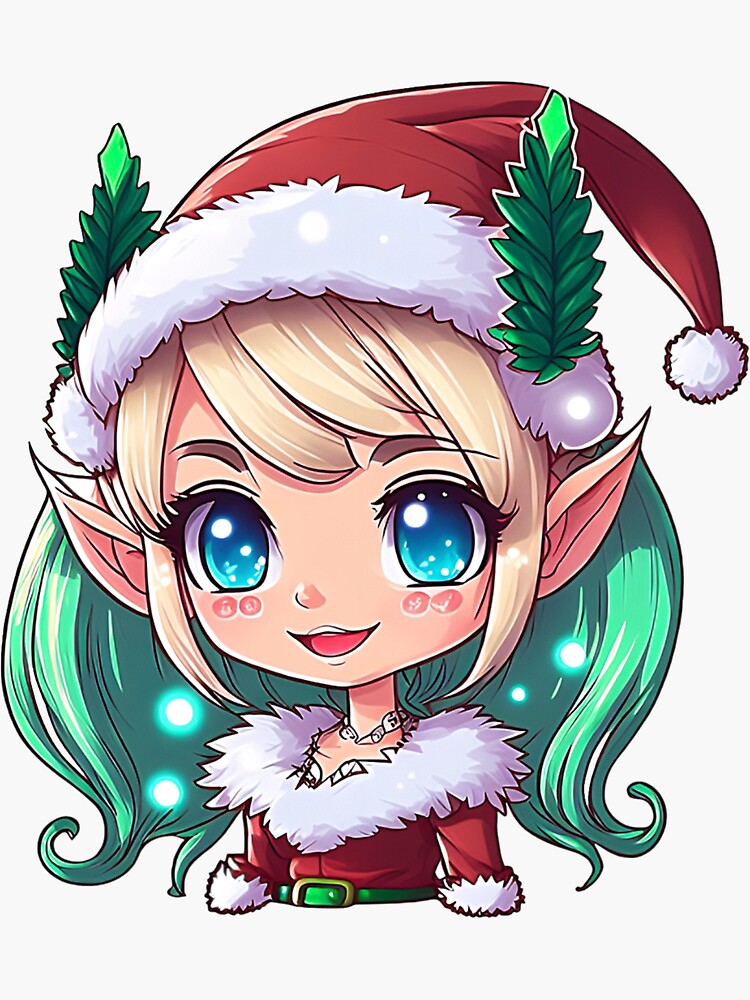 "Chibi Holiday Elf Girl" Sticker for Sale by kawAIigenerated | Redbubble