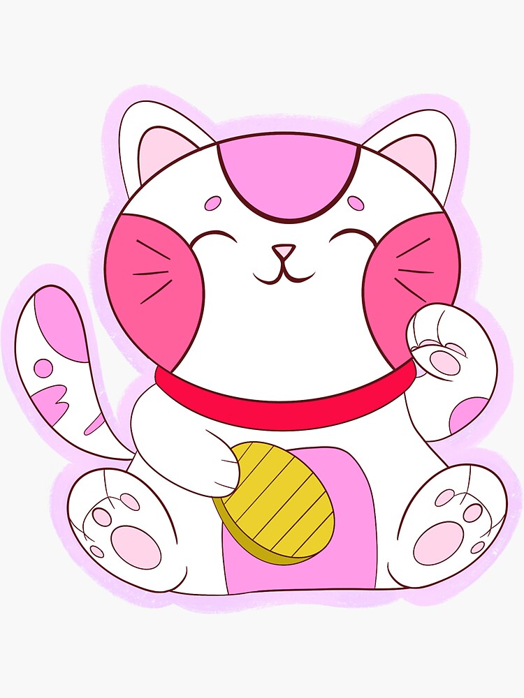 "Pink and White Lucky Cat" Sticker for Sale by CardboardFlower | Redbubble