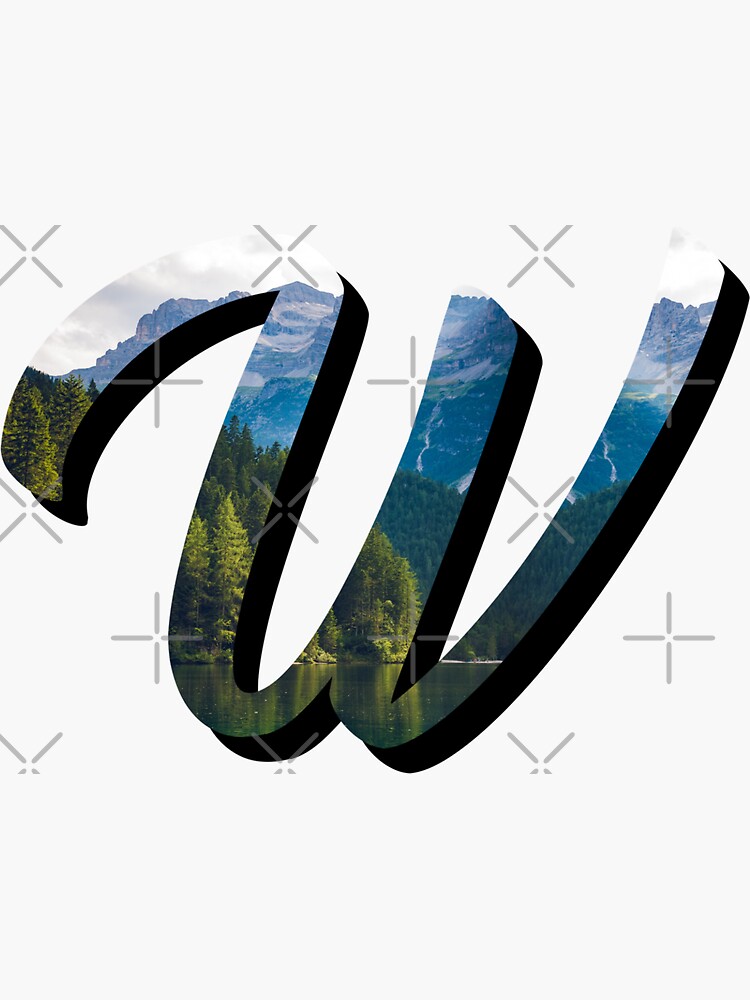 "Letter W Monogram Script Initial Forest Mountain Lake Variant" Sticker ...
