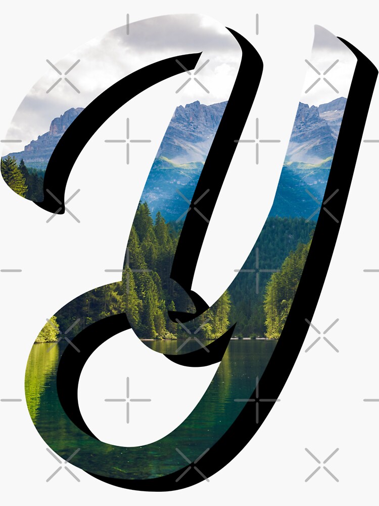 "Letter Y Monogram Script Initial Forest Mountain Lake Variant" Sticker ...