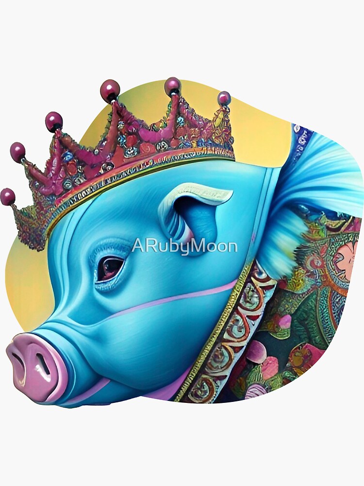 "Blue Floral Pig King" Sticker for Sale by ARubyMoon | Redbubble