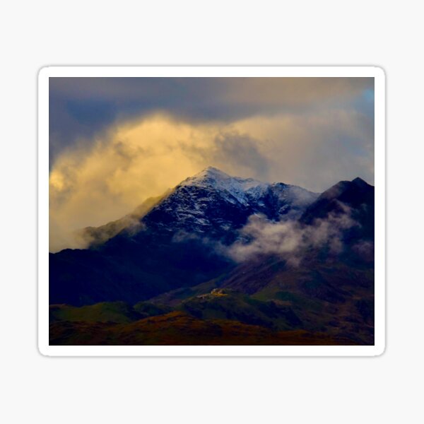 "SNOWDON LAST LIGHT FIRST SNOW" Sticker for Sale by dumbodancer | Redbubble