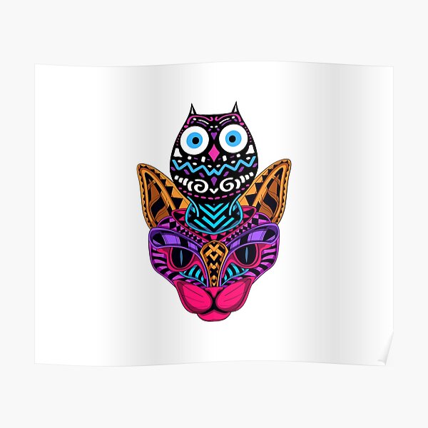 Póster «gato y búho colorido gracioso gato y búho dueño de mascota» de ...