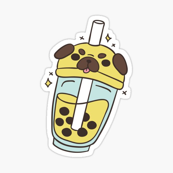 "Happy pug dog boba drink" Sticker for Sale by dreamingoutwest | Redbubble