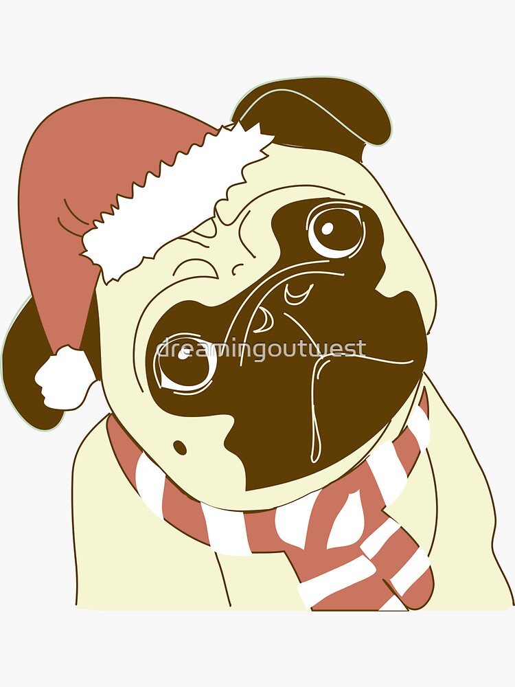 "Holiday Pug" Sticker for Sale by dreamingoutwest | Redbubble
