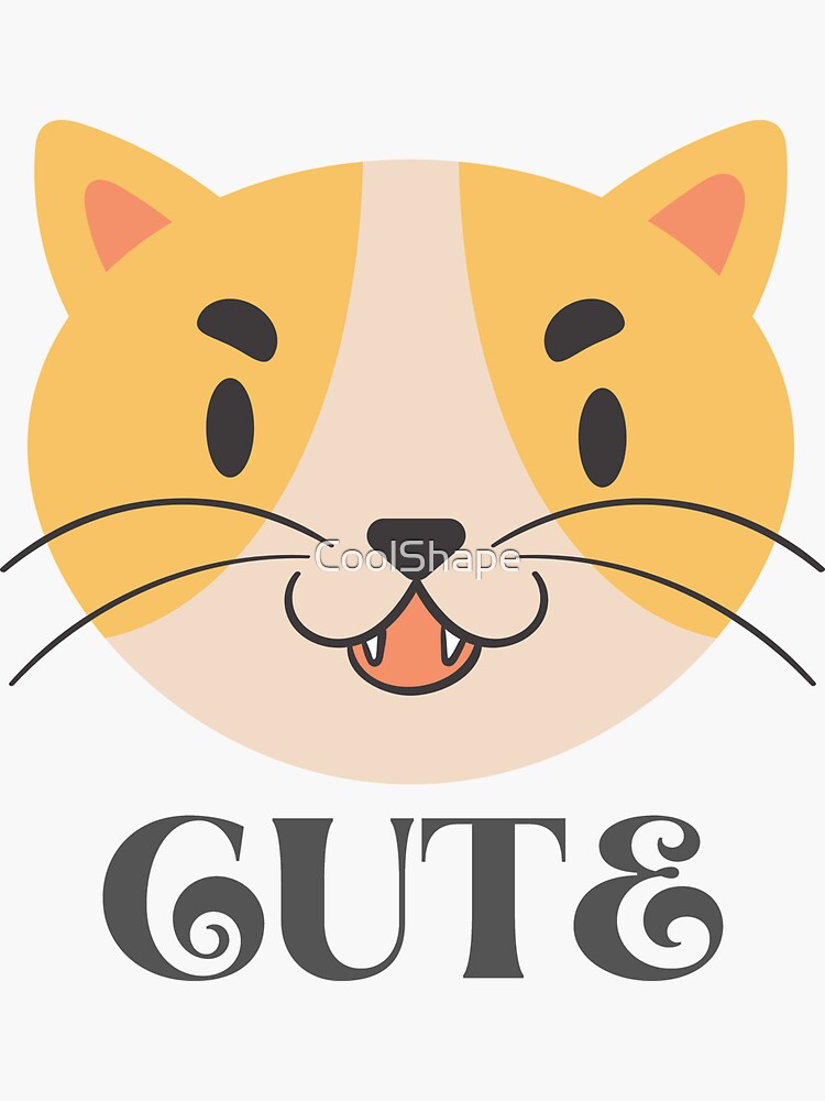 "Happy Cute Cat Face With Cute Text" Sticker for Sale by CoolShape ...
