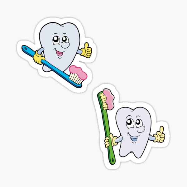 "Brushing teeth cartoon with toothbrush and paste" Sticker for Sale by ...