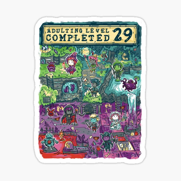 "Adulting Level 29 Completed Birthday Gamer" Sticker for Sale by ...