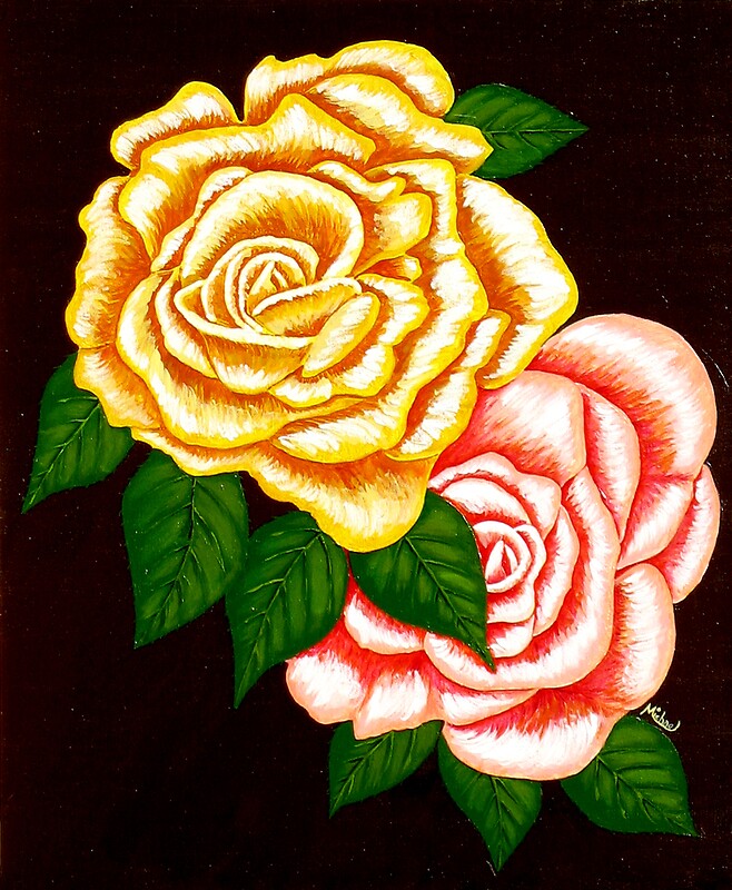 ""Two Roses" original signed acrylic painting on canvas" by Michael ...