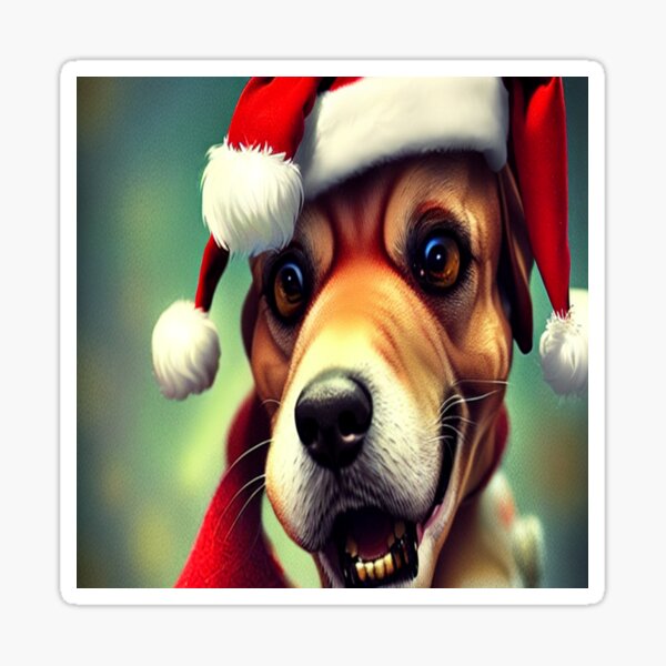 "surprised looking santa dog." Sticker for Sale by Jerryme474 | Redbubble