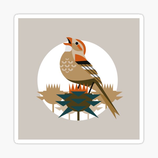 "Nightingale bird painting colored classical flat sketch" Sticker for ...