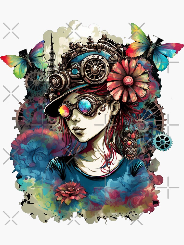 "Steam Punk Butterfly Girl" Sticker for Sale by AdorableArt | Redbubble