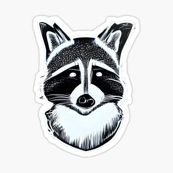 "Raccoon Black & White Illustration" Sticker for Sale by RaphaelRaccoon ...