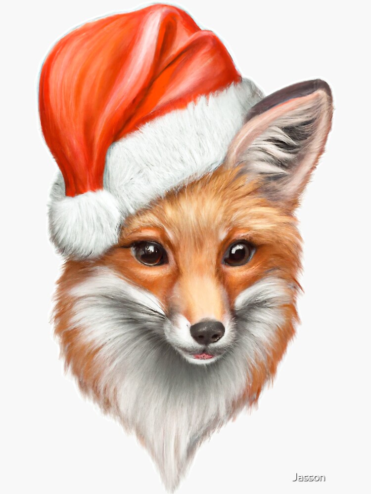 "Red Fox Wearing a Santa Hat" Sticker for Sale by Jasson | Redbubble