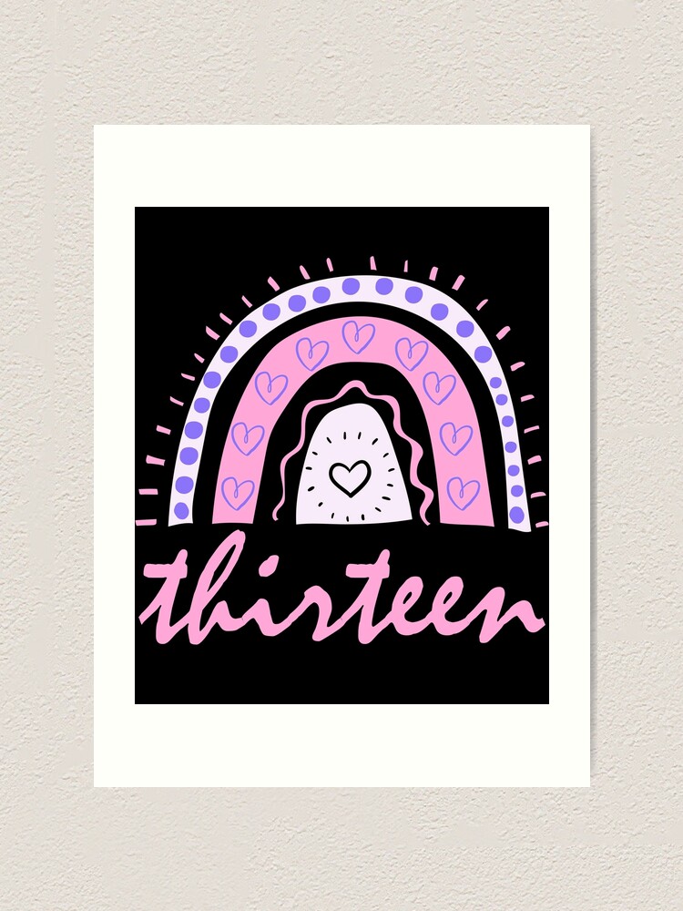 "Thirteen Year Old Thirteenth Birthday Cute Fun Doodle Boho Rainbow ...