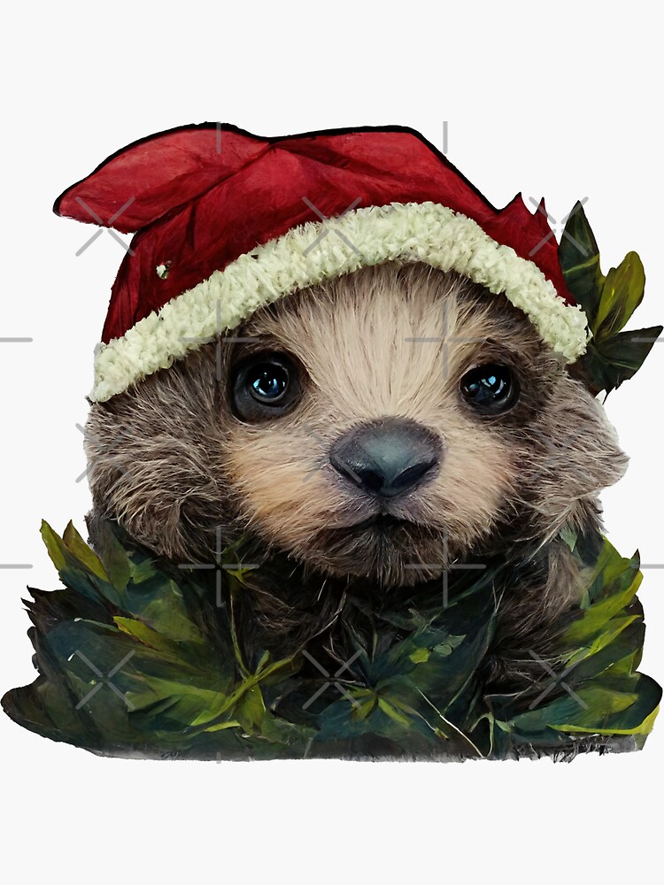 "Cute Sloth Cub wearing a Christmas Cap" Sticker for Sale by Zayar-Paing-Soe | Redbubble