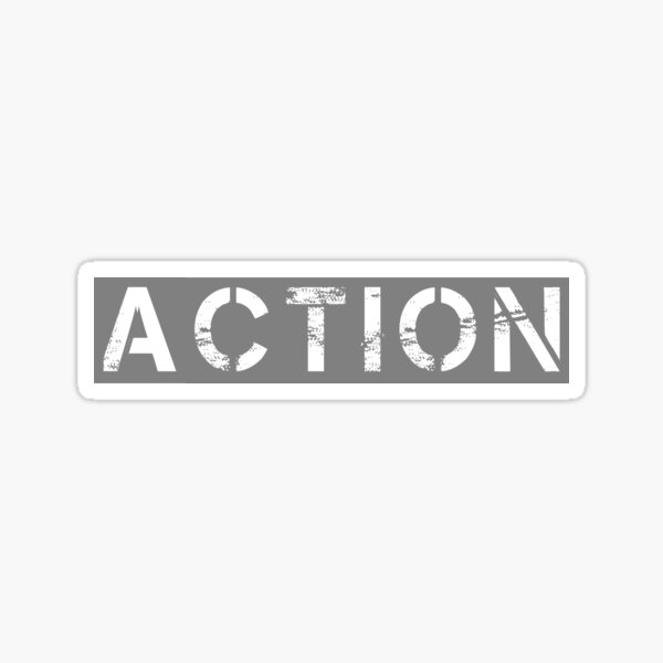 "ACTION" Sticker for Sale by 1MILLIONPUSHUPS | Redbubble
