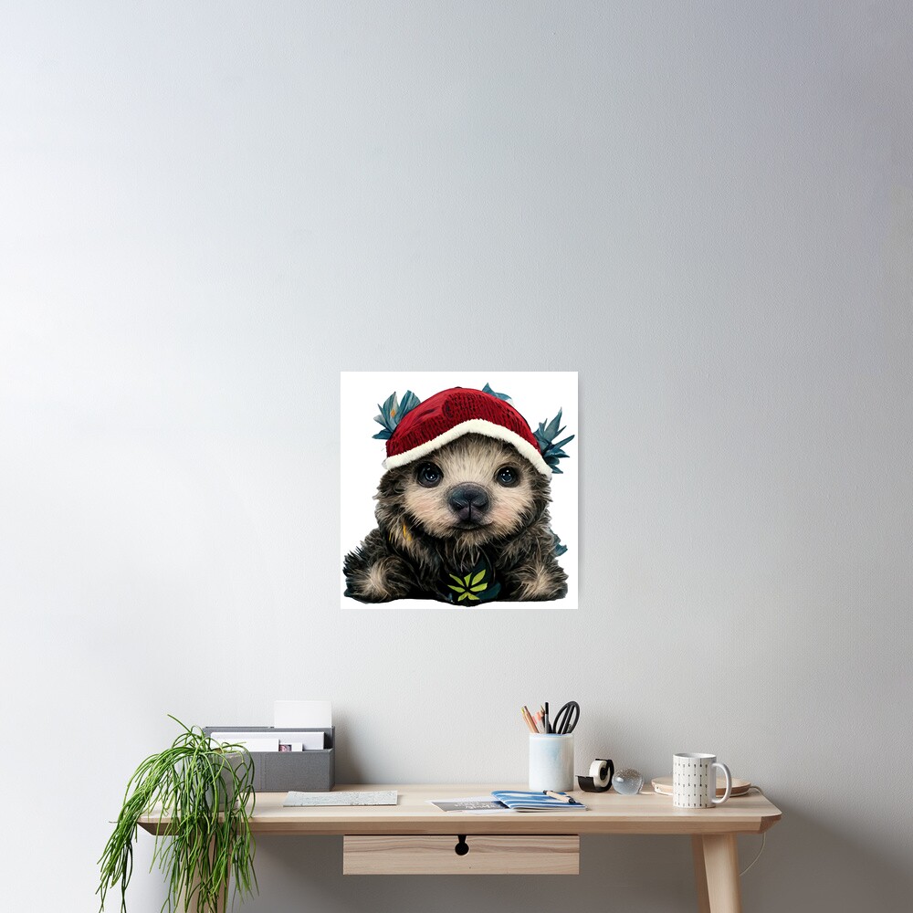 "Cute Sloth Cub wearing a Christmas Cap" Poster for Sale by Zayar-Paing-Soe | Redbubble