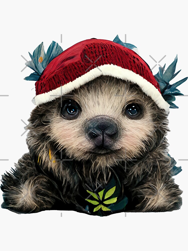 "Cute Sloth Cub wearing a Christmas Cap" Sticker for Sale by Zayar-Paing-Soe | Redbubble