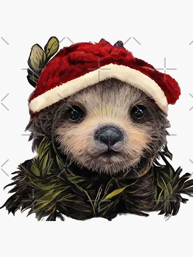 "Cute Sloth Cub wearing a Christmas Cap" Sticker for Sale by Zayar-Paing-Soe | Redbubble