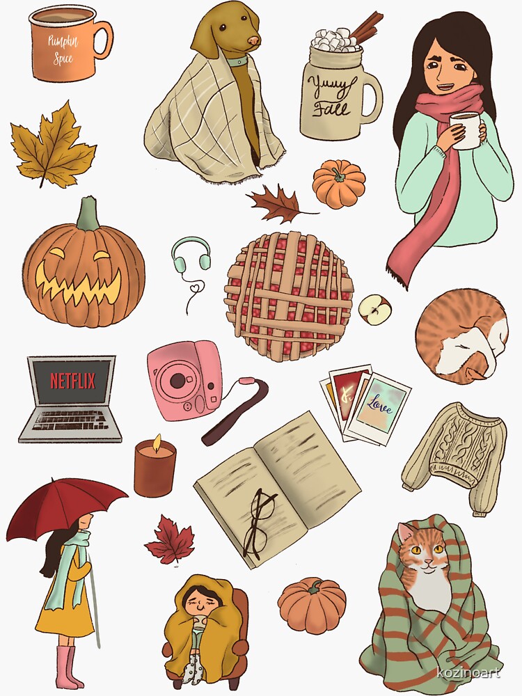 "Cozy Fall Vibes" Sticker for Sale by kozinoart | Redbubble