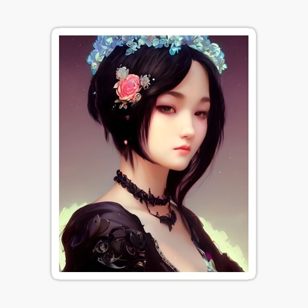 "Anime Girl Design - Blue Flowers" Sticker for Sale by de2m | Redbubble
