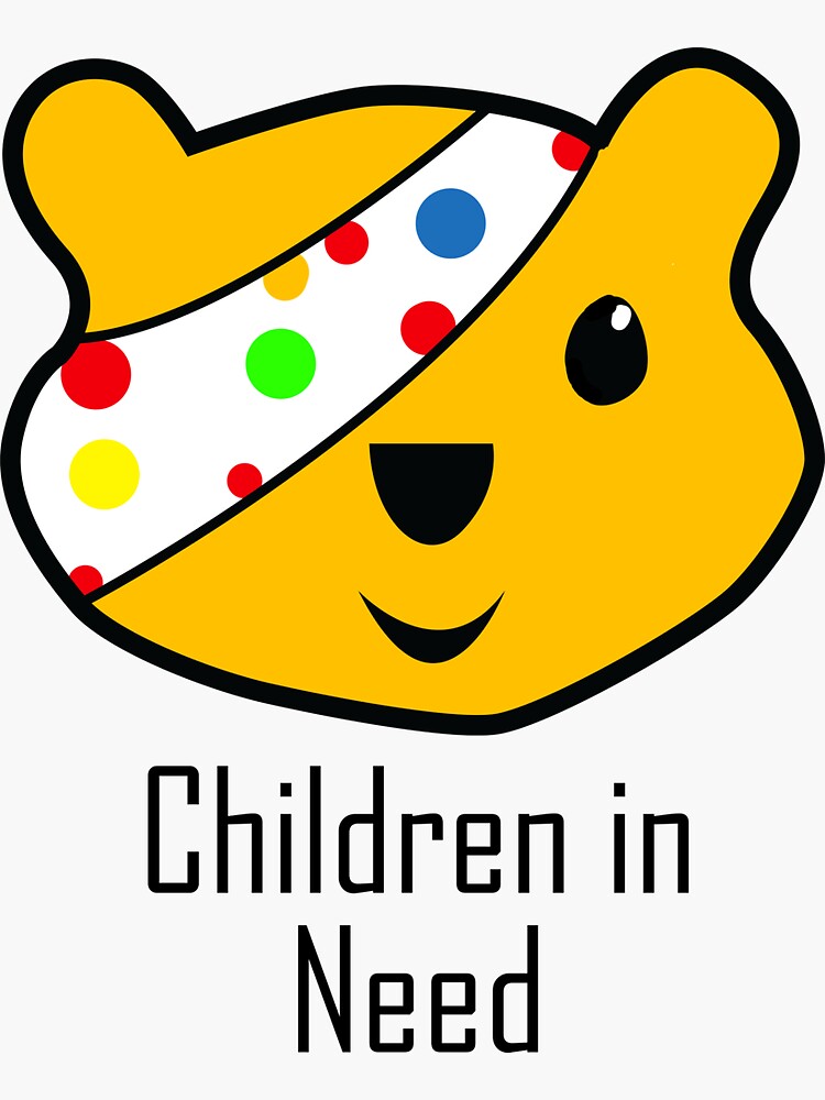 " Children in need pudsey" Sticker for Sale by FairwayArts | Redbubble