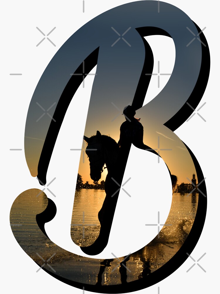 "Letter B Monogram Script Initial Horseback Riding Variant " Sticker ...