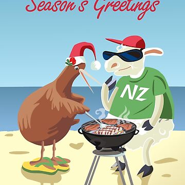 "New Zealand sheep and kiwi Christmas card" Poster for Sale by ...