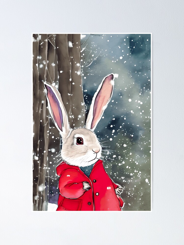 "Cute Christmas Rabbit in Red Coat " Poster for Sale by i-cottagedesign ...