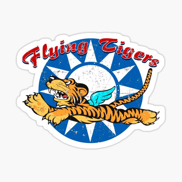 "AVG - Flying Tigers - Tiger RCAF Tagged - Grunge Style" Sticker for ...