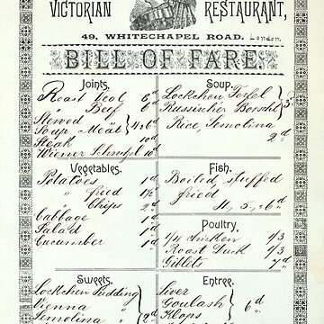 "London Whitechapel Road Saloon Food Menu 1900" Poster for Sale by ...
